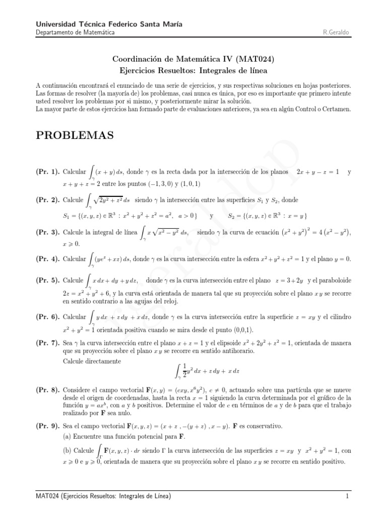 Resueltos IntegralesDeLinea 12014 | PDF | Derivado | Integral