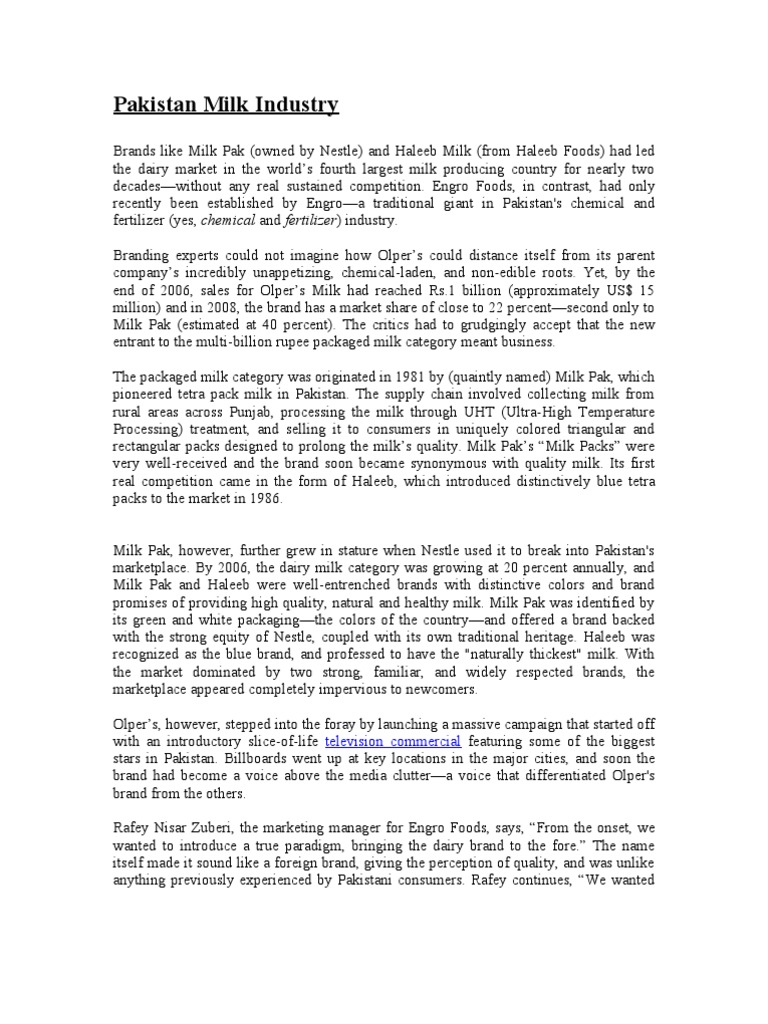 Pakistan Milk Industry | PDF | Brand | Milk