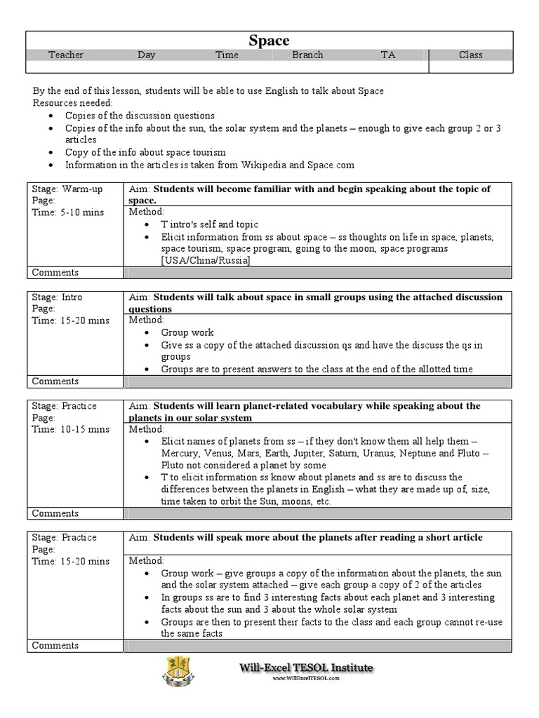 Space Discussion Lesson Plan | PDF