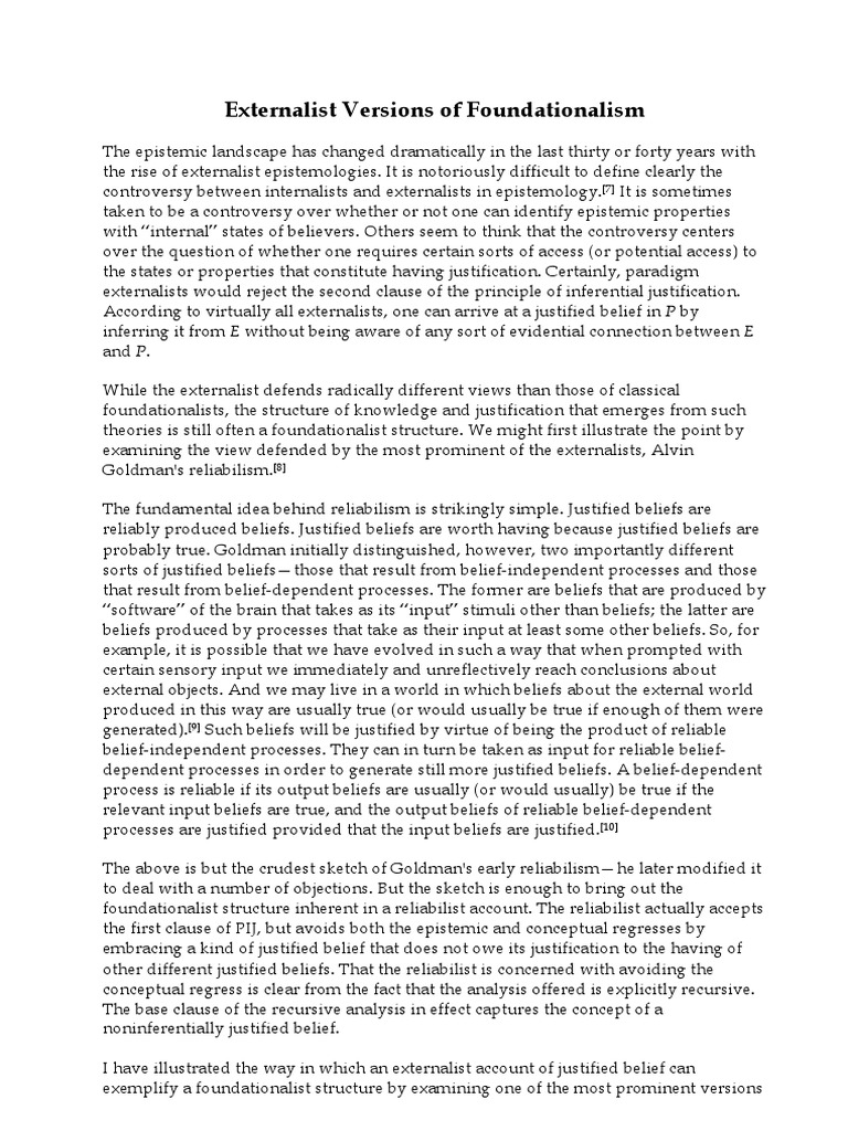 Externalist Versions of Foundationalism | PDF | Internalism And ...