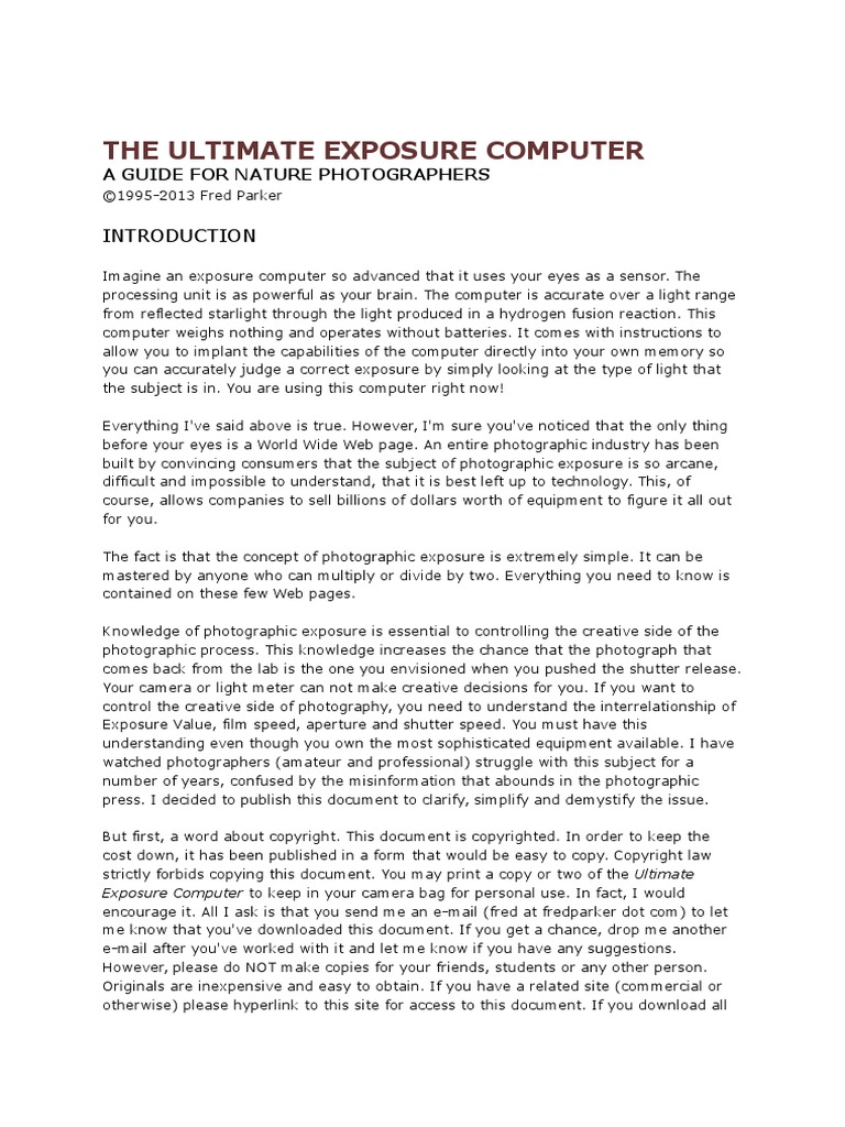 The Ultimate Exposure Computer | PDF | Shutter Speed | Exposure ...