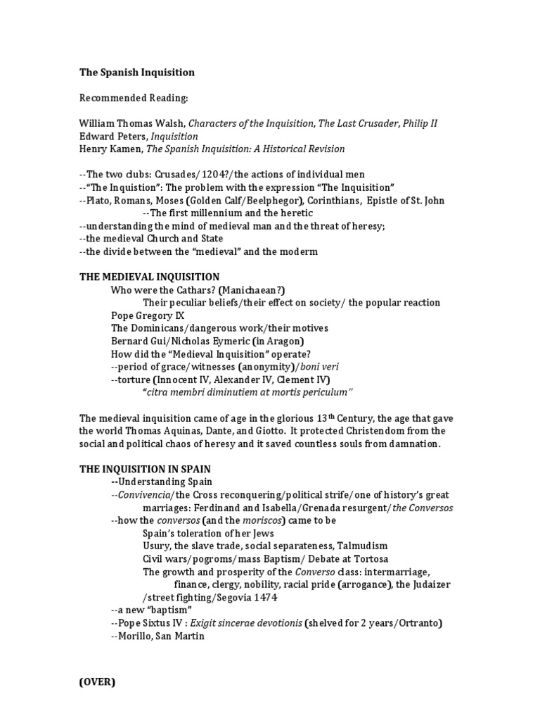 Inquisition Outline | PDF | Spanish Inquisition | Middle Ages