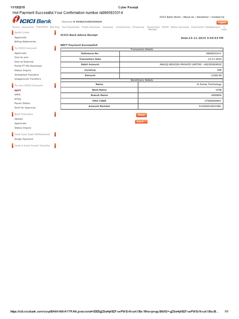NEFT Payment Confirmation Receipt | PDF