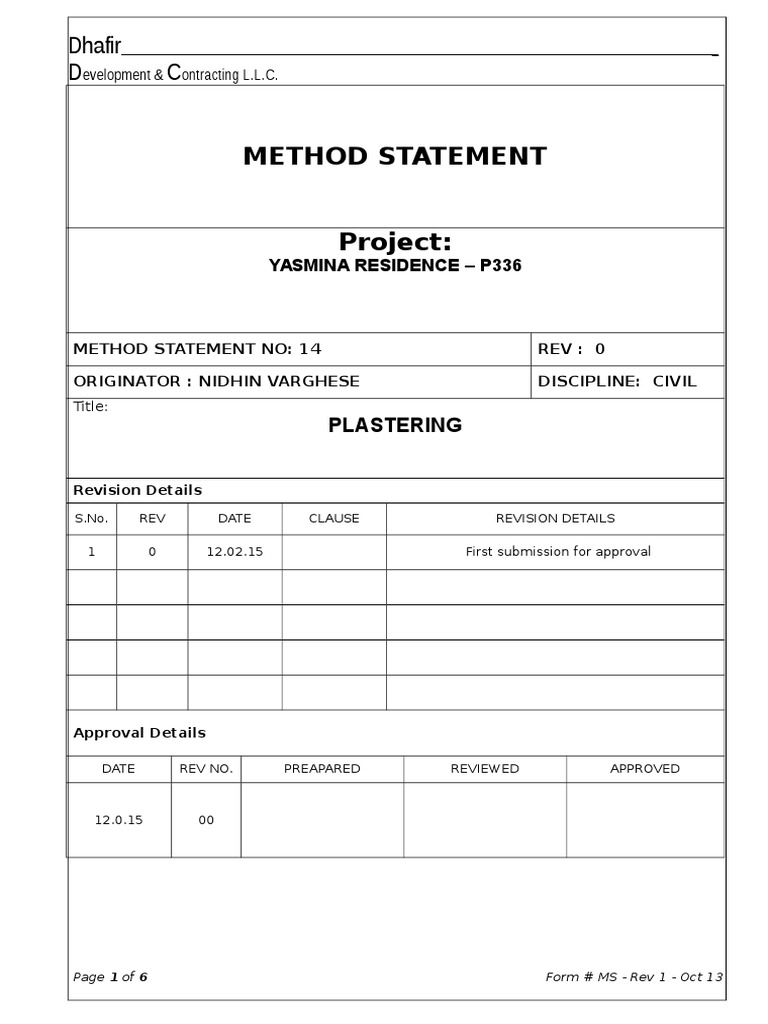 Method Statement For PLASTERING | PDF | Concrete | Manmade Materials