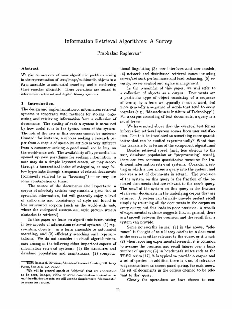 IR Algorithms Survey: Representation and Searching Techniques | PDF | Search Engine Indexing ...
