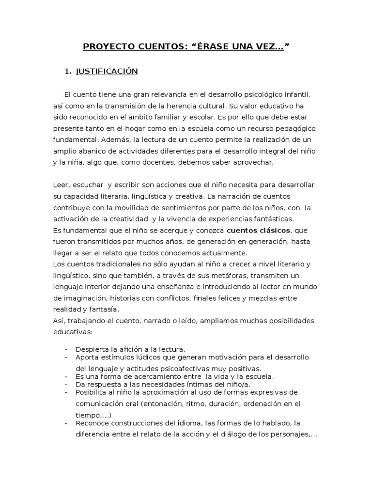 Proyecto Cuentos Populares 3 Años | PDF | Cuentos | Lectura (proceso)