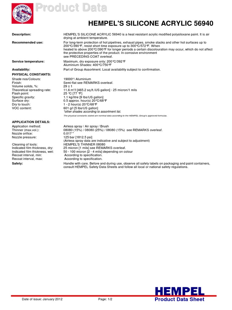 Hempel's Silicone Acrylic 56940 | PDF | Paint | Chemistry