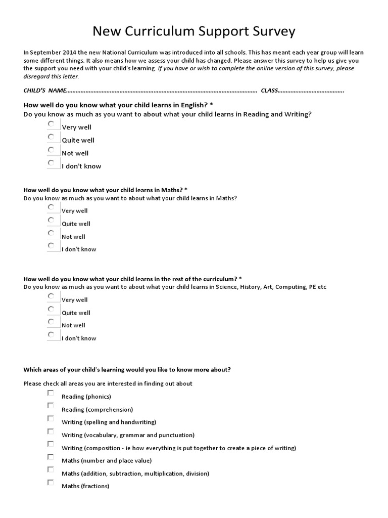 New Curriculum Support Survey | PDF
