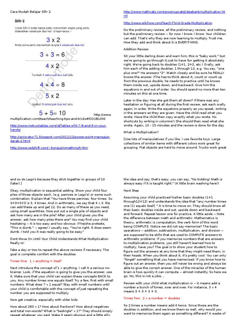 Cara Mudah Belajar Sifir 2 | PDF | Multiplication | Arithmetic