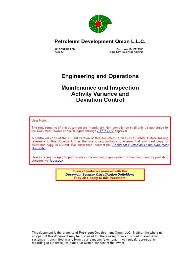 PR-1005 - Maintenance and Inspection Activity Variance Control ...