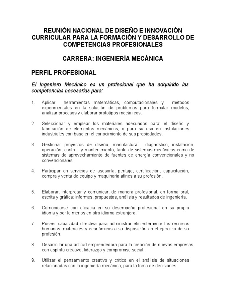 Perfil Profesional Mecanica | PDF | Ingeniería | Diseño