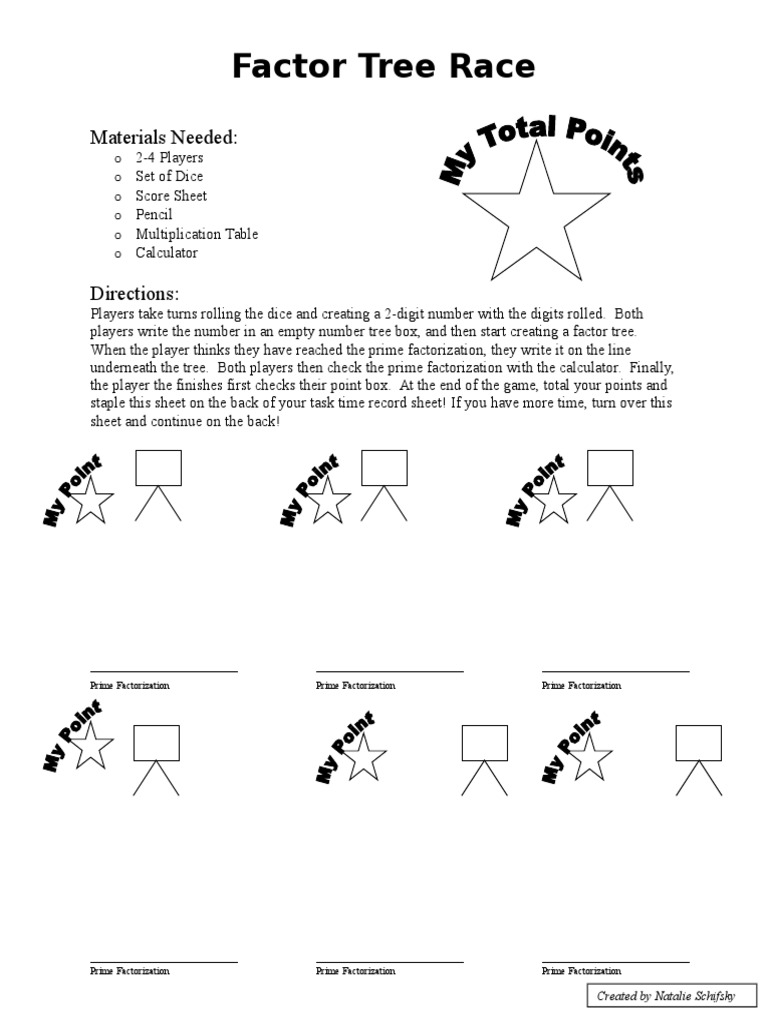Factor Tree Race Game Instructions | PDF
