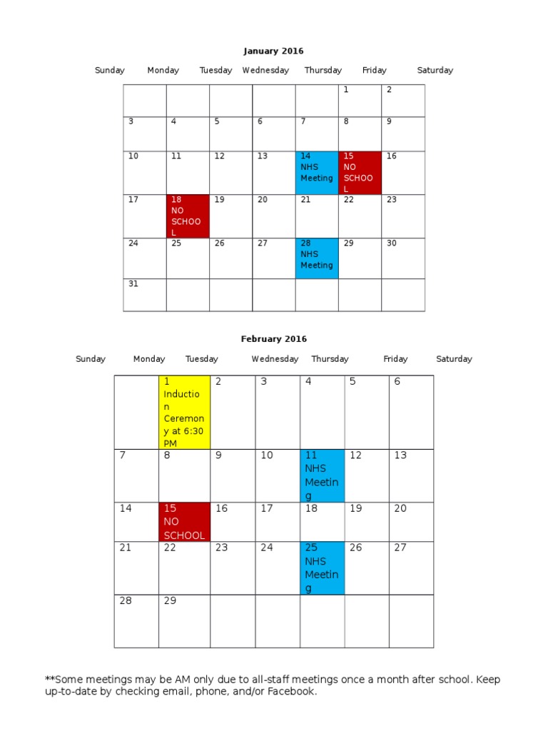 School Calendar & NHS Meetings | PDF