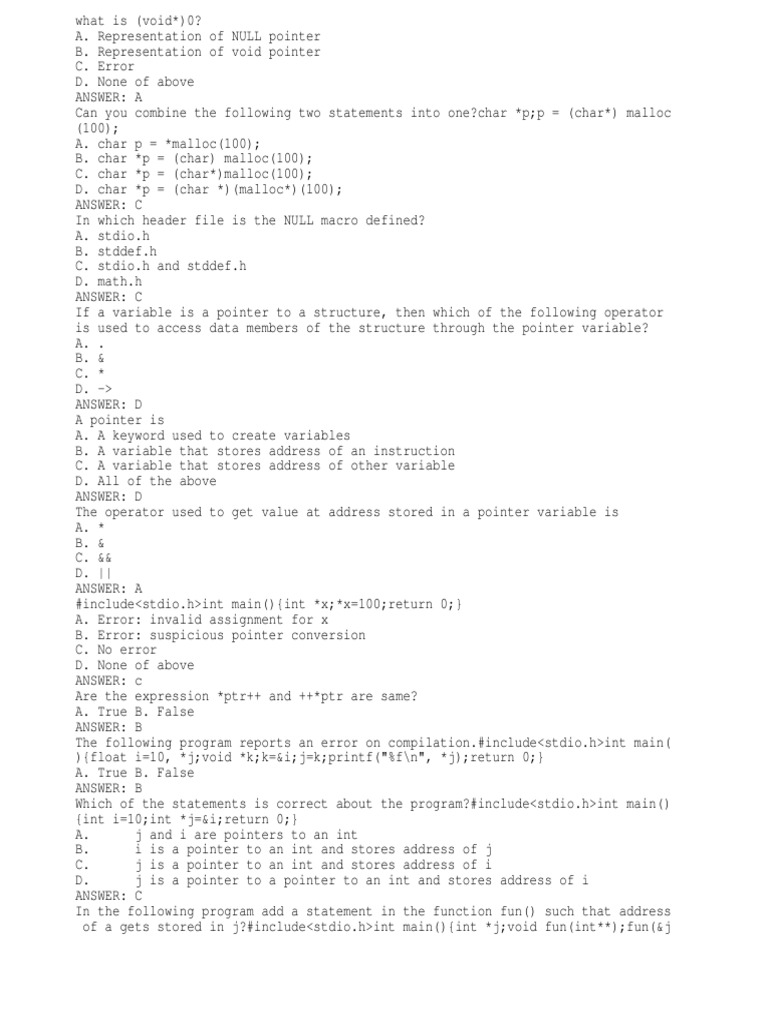 Pointers In C Moodle Pdf C Programming Language Pointer Computer Programming