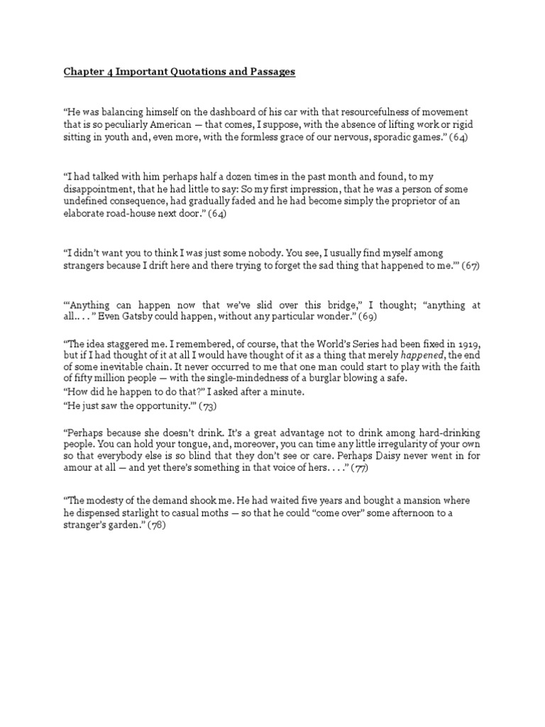 The Great Gatsby - Chapter 4 Important Quotations | PDF | Mystery ...