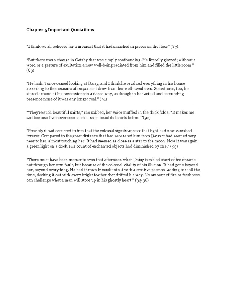 Key Quotes from Gatsby Chapter 5 | PDF