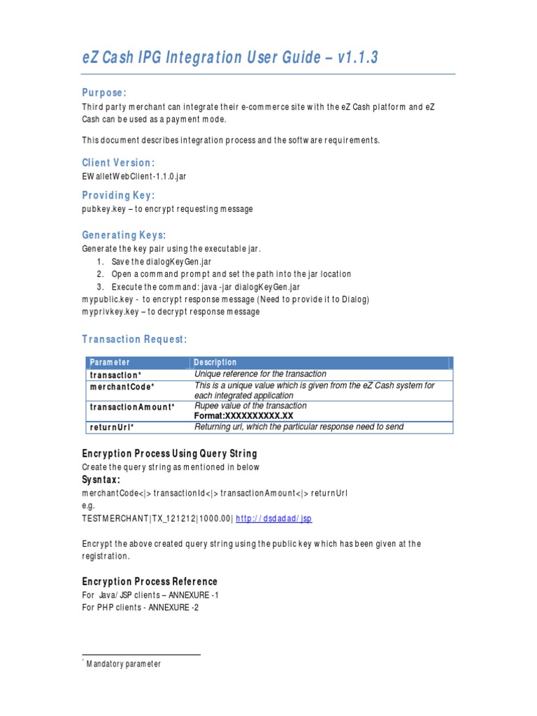 EZ Cash IPG Integration User Guide-1.1.4 | Download Free PDF | Encryption | Public Key Cryptography
