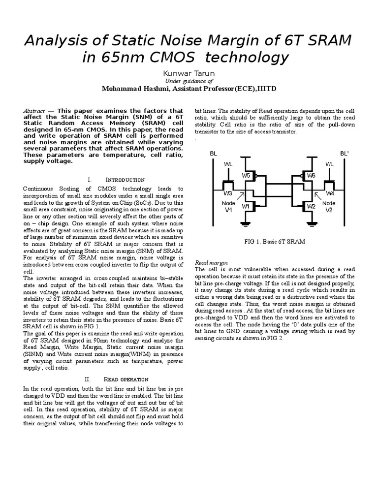 Analysis of Static Noise Margin of 6T SRAM in 65nm CMOS Technology | PDF | Power Inverter | Bit