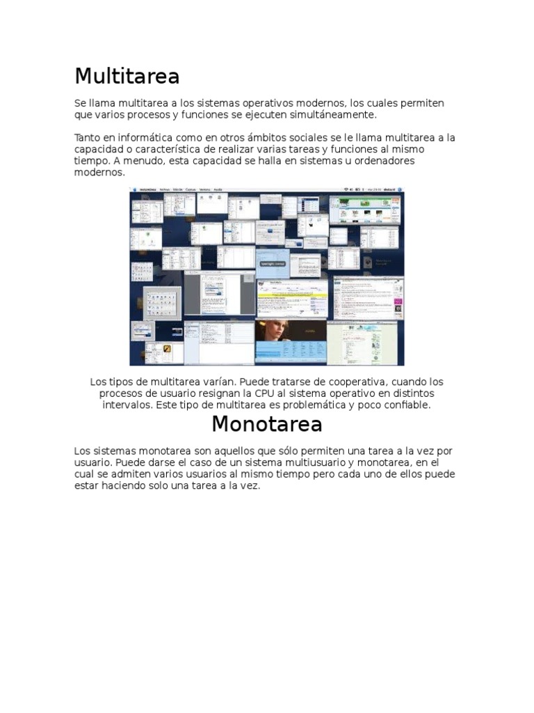 Análisis de los conceptos de multitarea, monotarea y multiusuario en ...