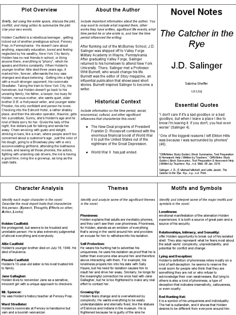 Catcher in the Rye Plot Summary | PDF | J. D. Salinger