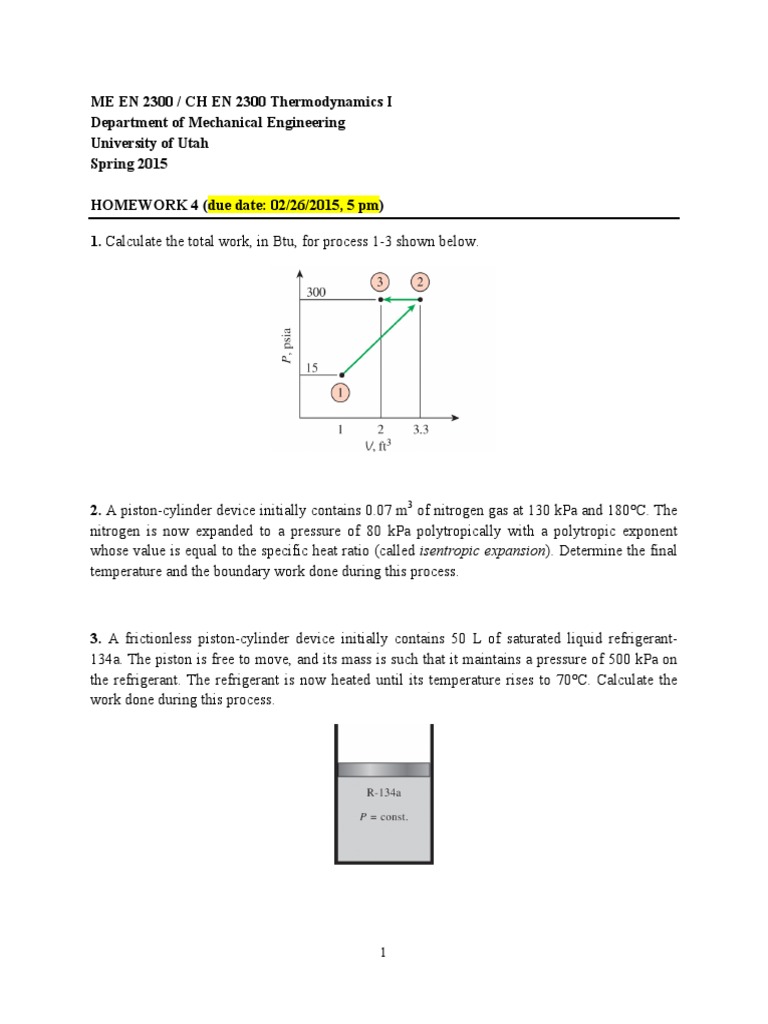 Thermodynamics I Homework 4 Solutions | PDF | Enthalpy | Heat