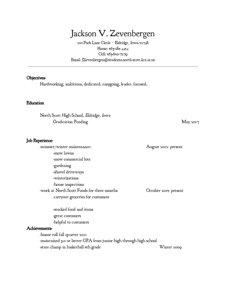 Jackson Zevenbergen's Resume Overview | PDF