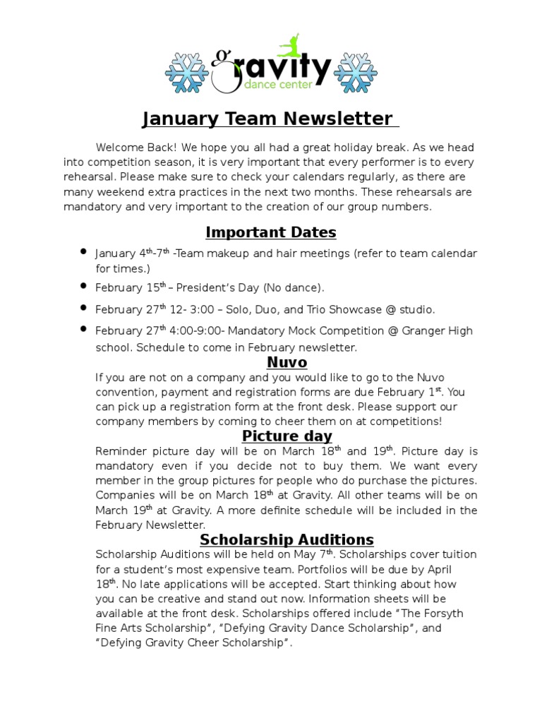 January Dance Team Newsletter Update | PDF