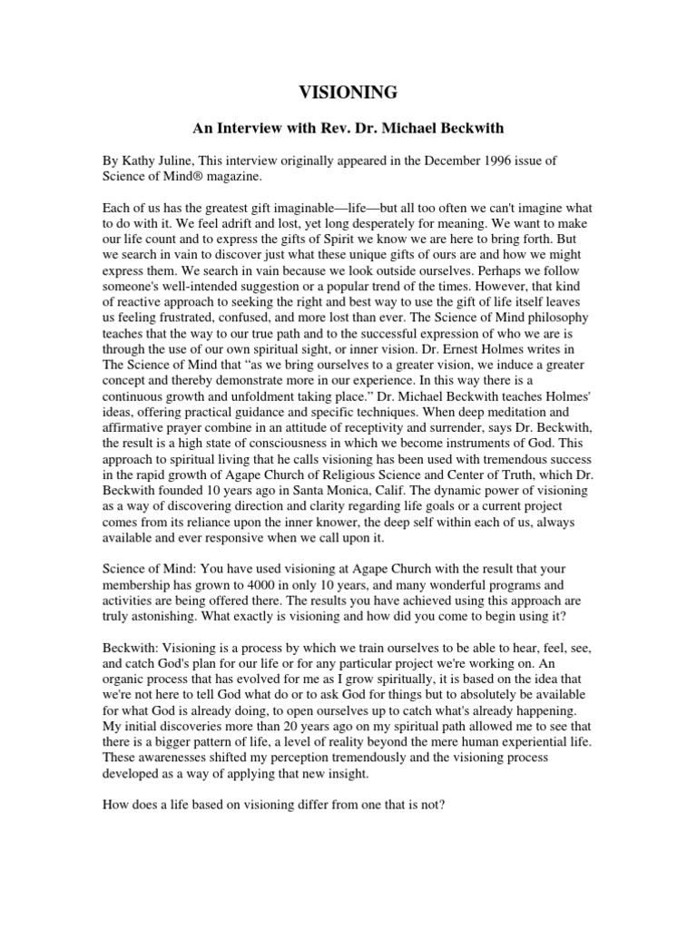 Visioning - Beckwith Interview | PDF | Religious Science | Spirituality