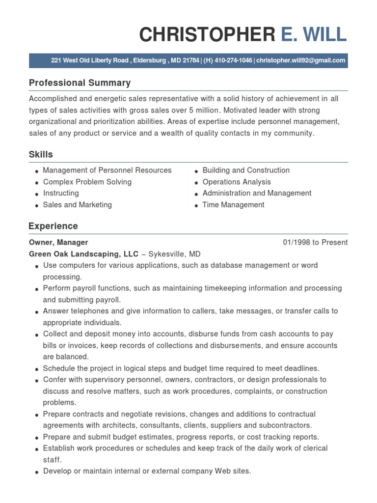 Chris Will's Landscaping Resume | PDF