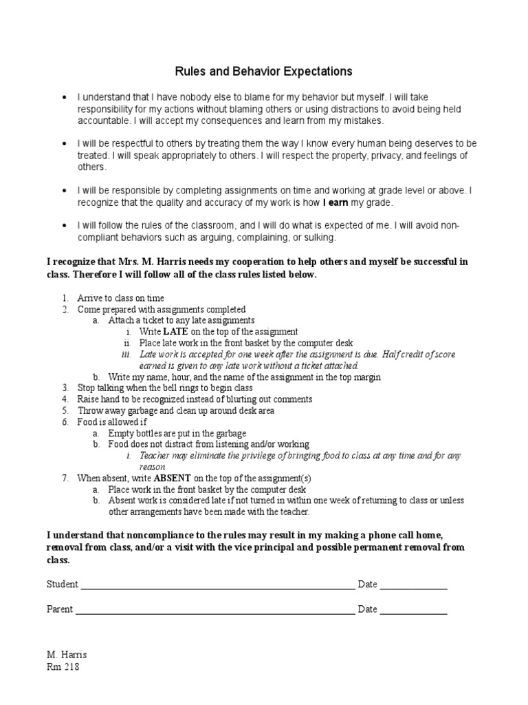 Classroom Rules and Behavior Guidelines | PDF