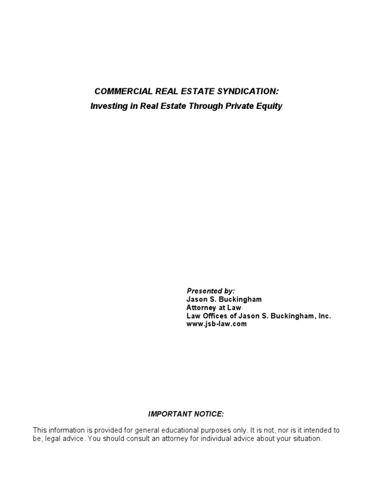 Commercial Real Estate Syndication Guide | PDF | Private Equity | Investor