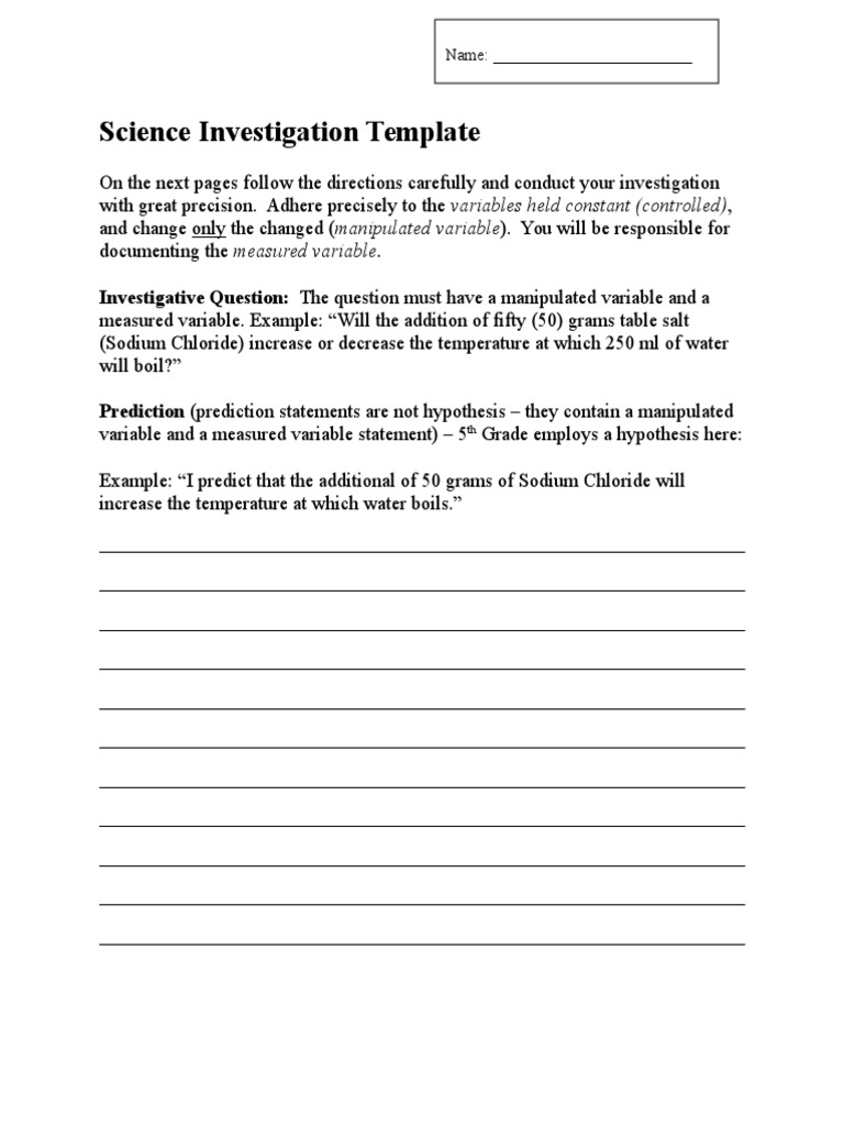 Science - Investigation Template | PDF | Prediction | Sodium Chloride