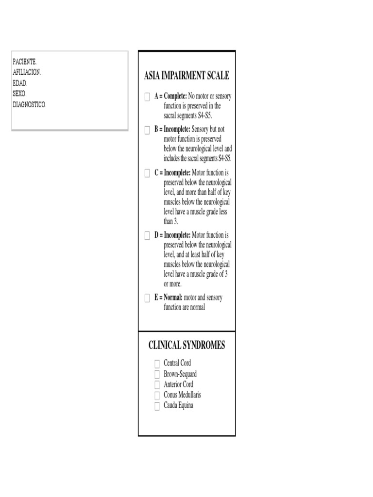 ASIA Impairment Scale Guide | PDF | Teaching Methods & Materials | Wellness