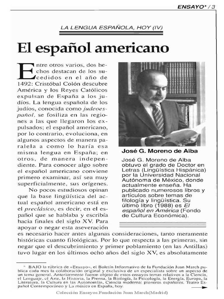 El Espanol Americano, Moreno de Alba | PDF | Lengua española | Américas