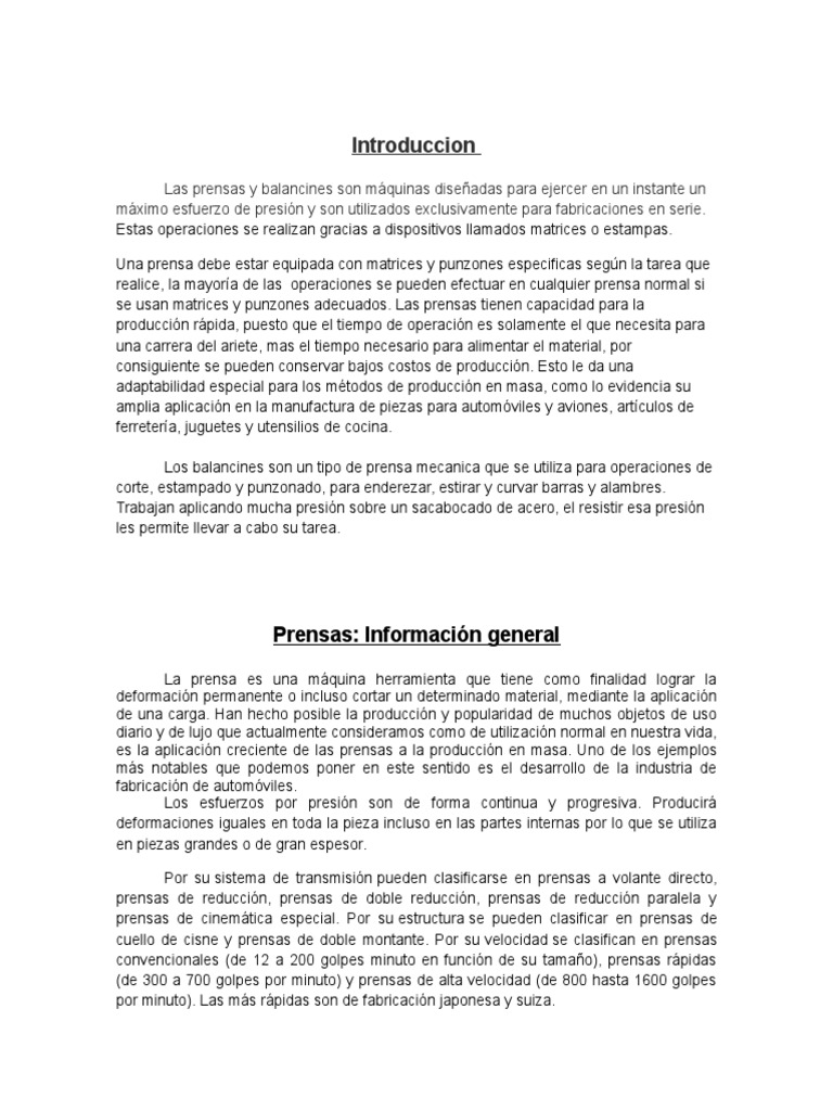 Tipos y Funcionamiento de Prensas | PDF | Máquinas | Ingeniería mecánica
