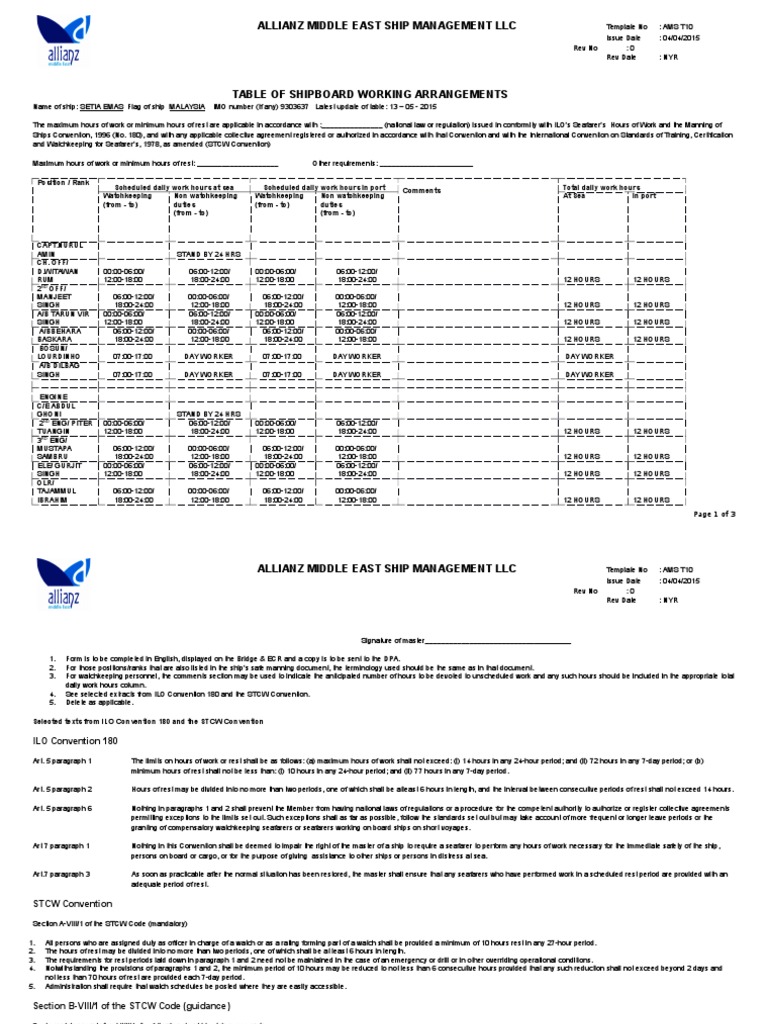 AMS T10 Rev0 Table of Shipboard Working Arrangements | Sailor ...