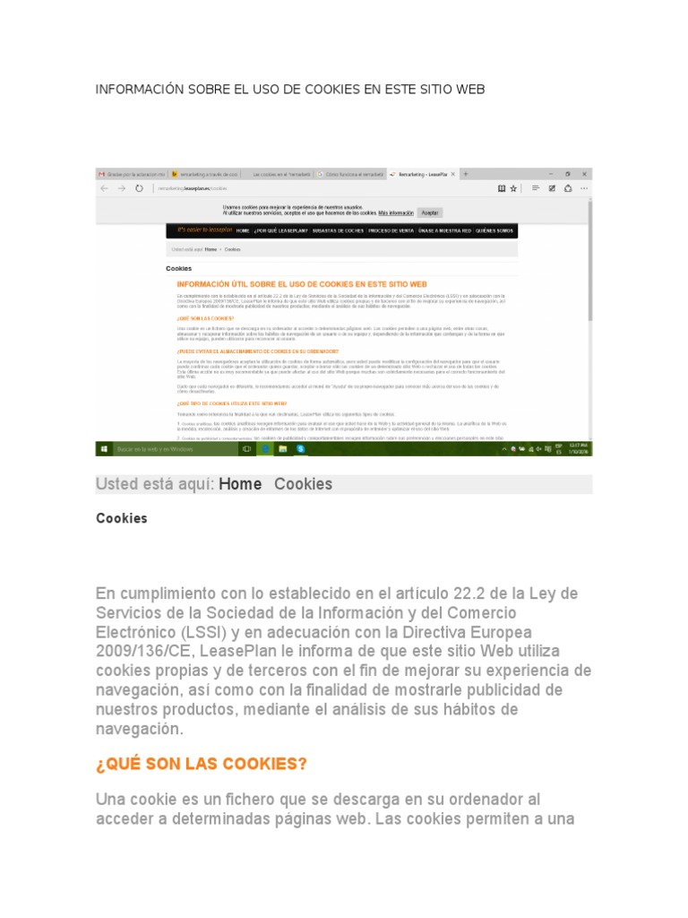 Información Sobre El Uso de Cookies | PDF | Cookie HTTP | Sitios web