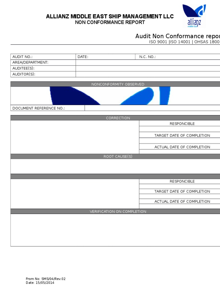 04 Audit Non Conformance Report | PDF | Business Process Management ...