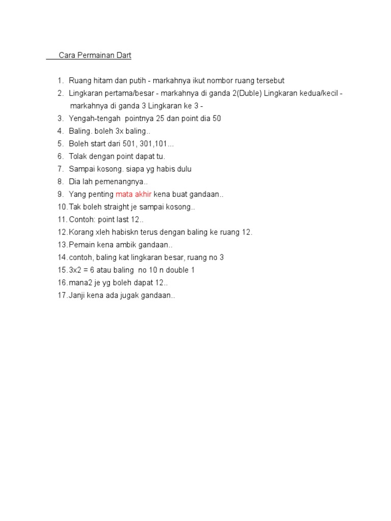 Cara Main Dart Melayu | PDF | Olahraga & Rekreasi