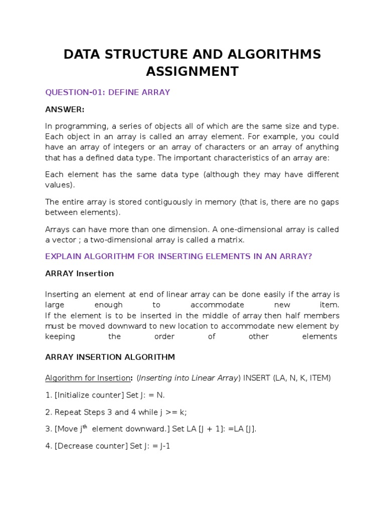Data Structure And Algorithms Assignment Pdf Data Structure Array