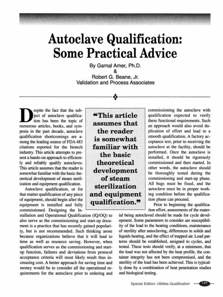 Autoclave Qualification Some Practical Advice | PDF | Verification And Validation ...