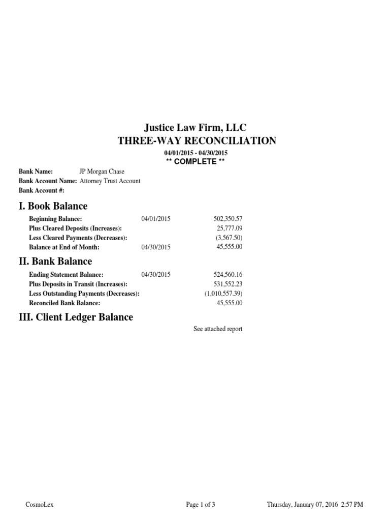 Three Way Reconciliation Report | PDF | Finance & Money Management