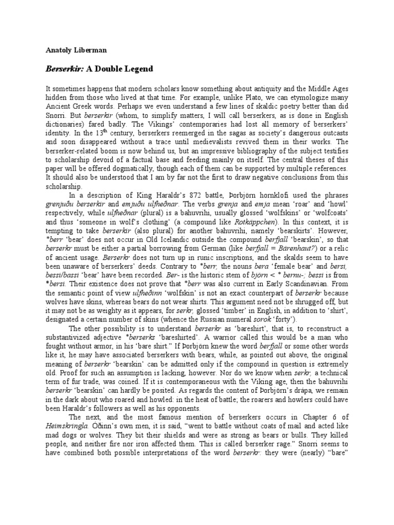 Berserkir A Double Legend, by Anatoly Liberman | PDF | Odin | Norse ...