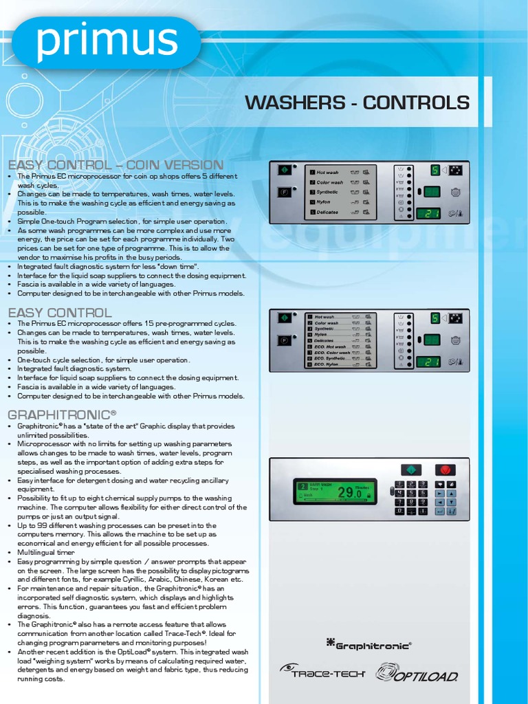 Primus Washers Controls-409 | Washing Machine | Office Equipment