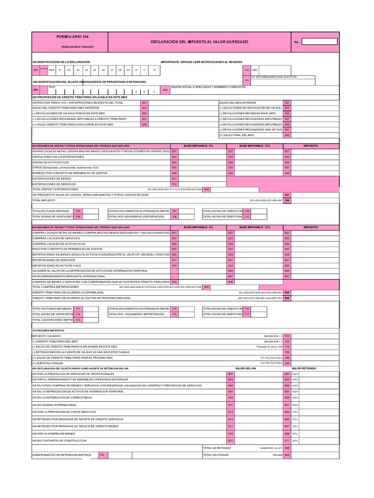 Declaración IVA Formulario 104 | PDF