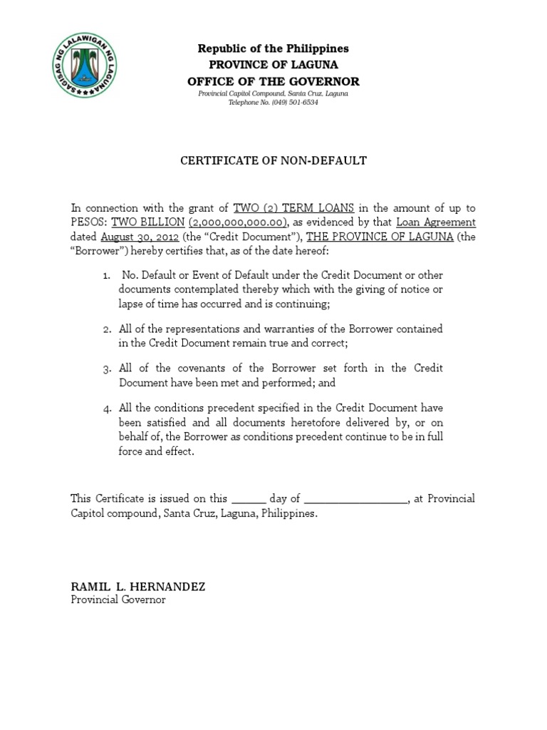 Certificate of Non-Default | PDF