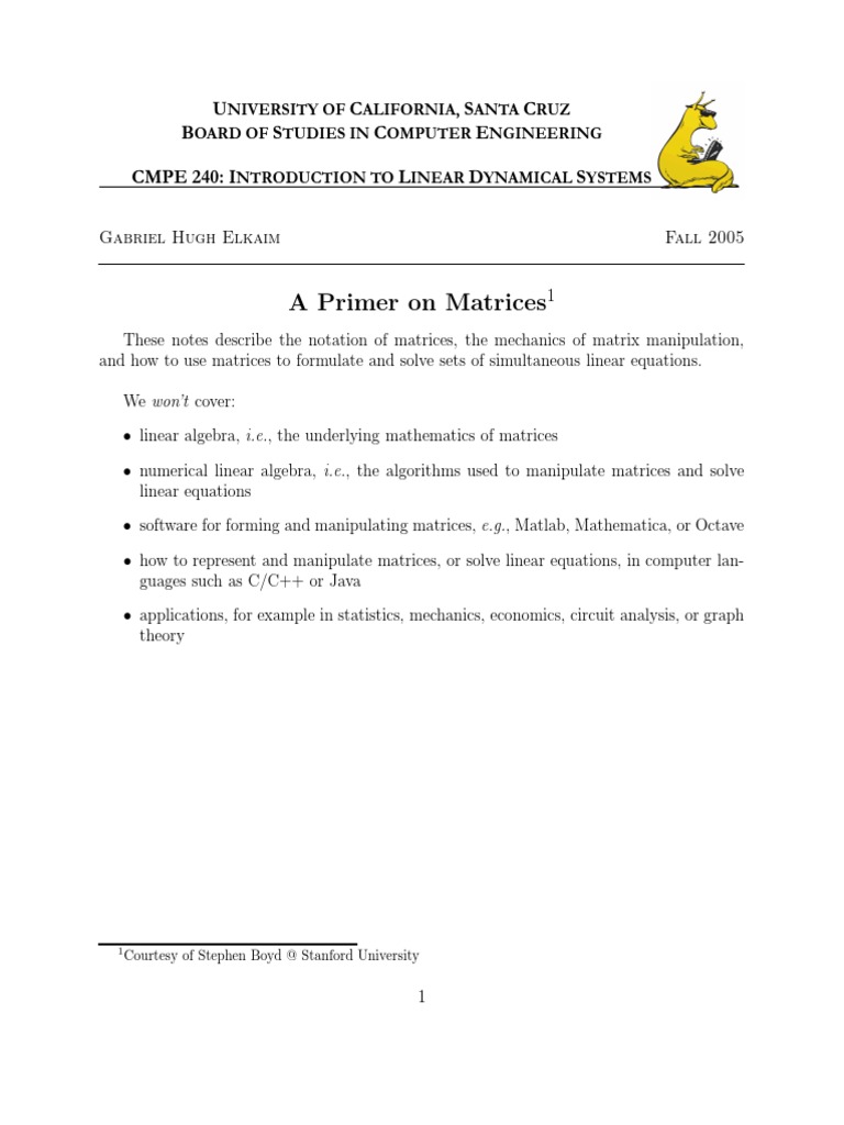 Matrix Primer | PDF | Matrix (Mathematics) | System Of Linear Equations