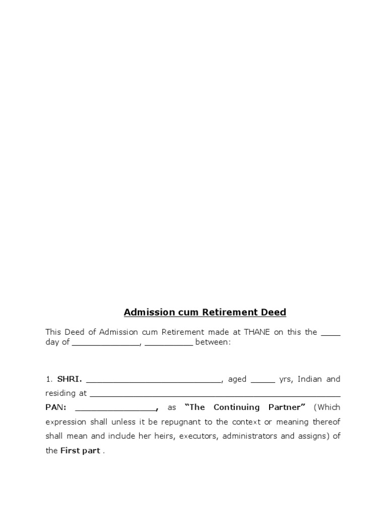 Admission Cum Retirement Deed | Partnership | Debits And Credits