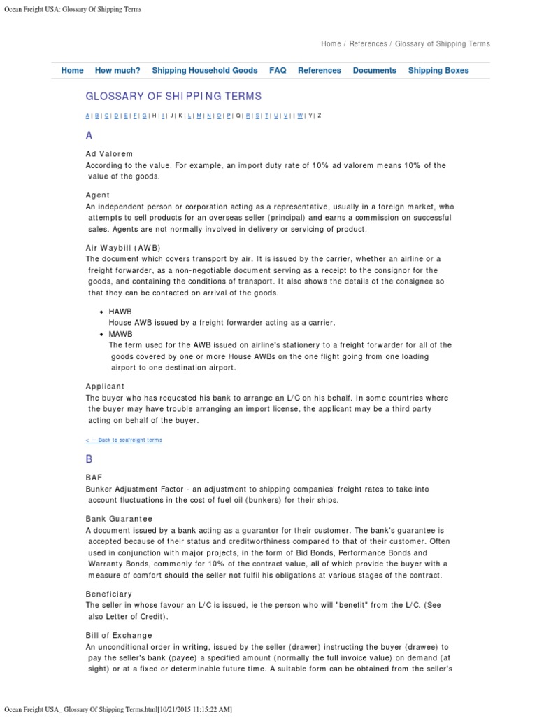 Ocean Freight Shipping Terms PDF | PDF | Letter Of Credit | Cargo