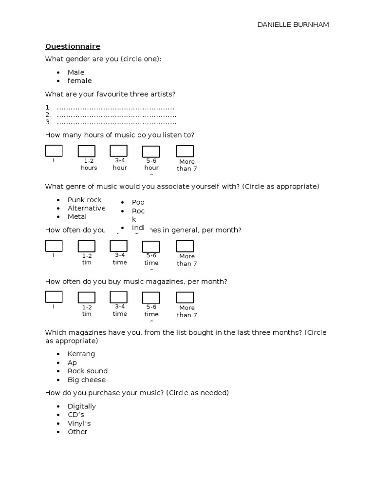 Music Preferences Questionnaire | PDF